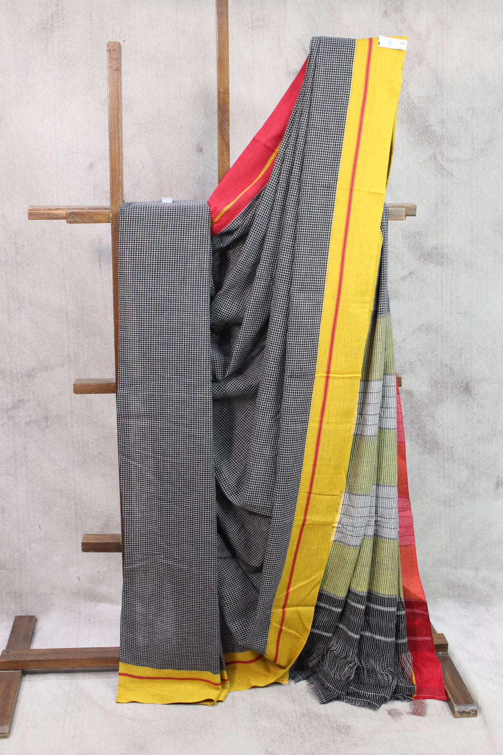 Black Small Checks Cotton Patteda Anchu Saree - SRBPAS165 | Sayali ...