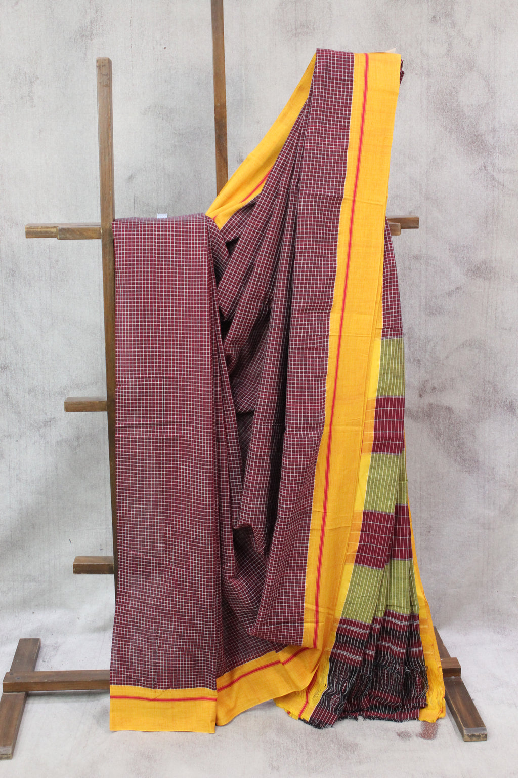 Maroon Big Checks Cotton Patteda Anchu Saree - SRMPAS171 | Sayali ...